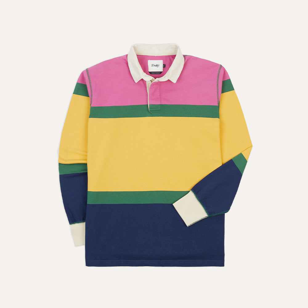 Drake's - Rugby Polo - Pink, Green, Yellow and Navy