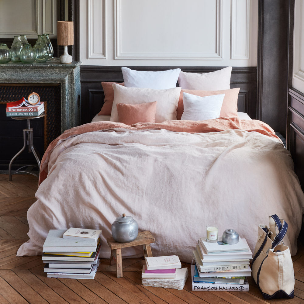 Pink linen comforter store