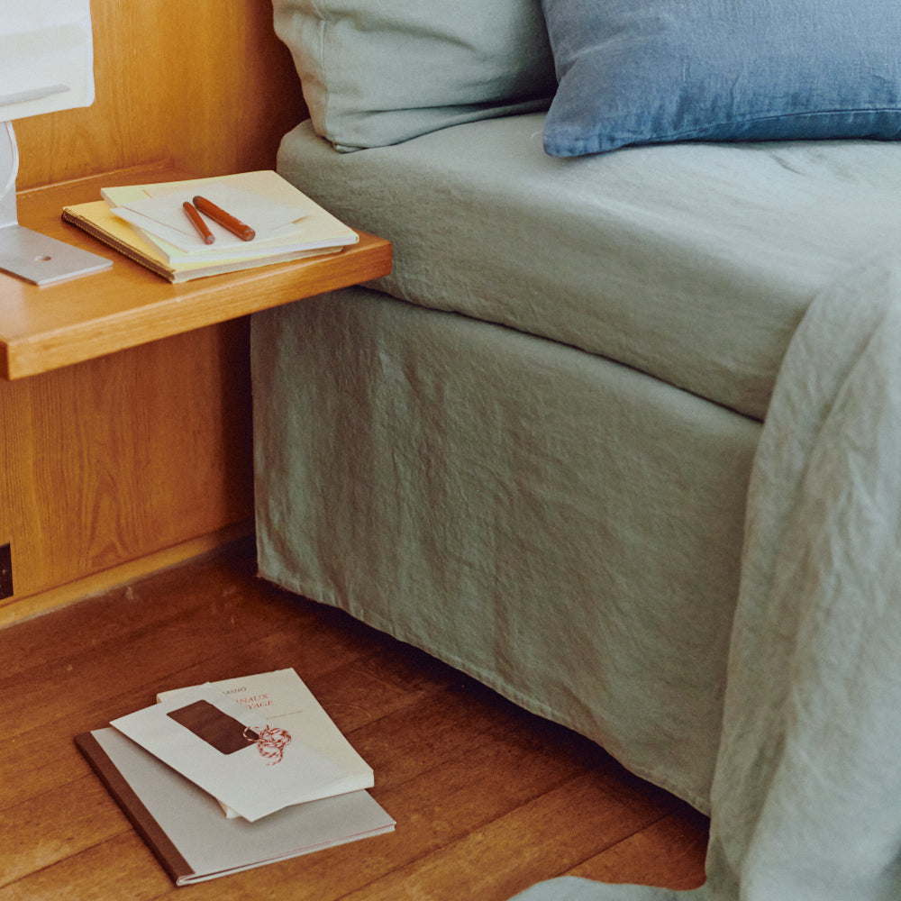 Washed linen fitted sheet - Brasilia Green