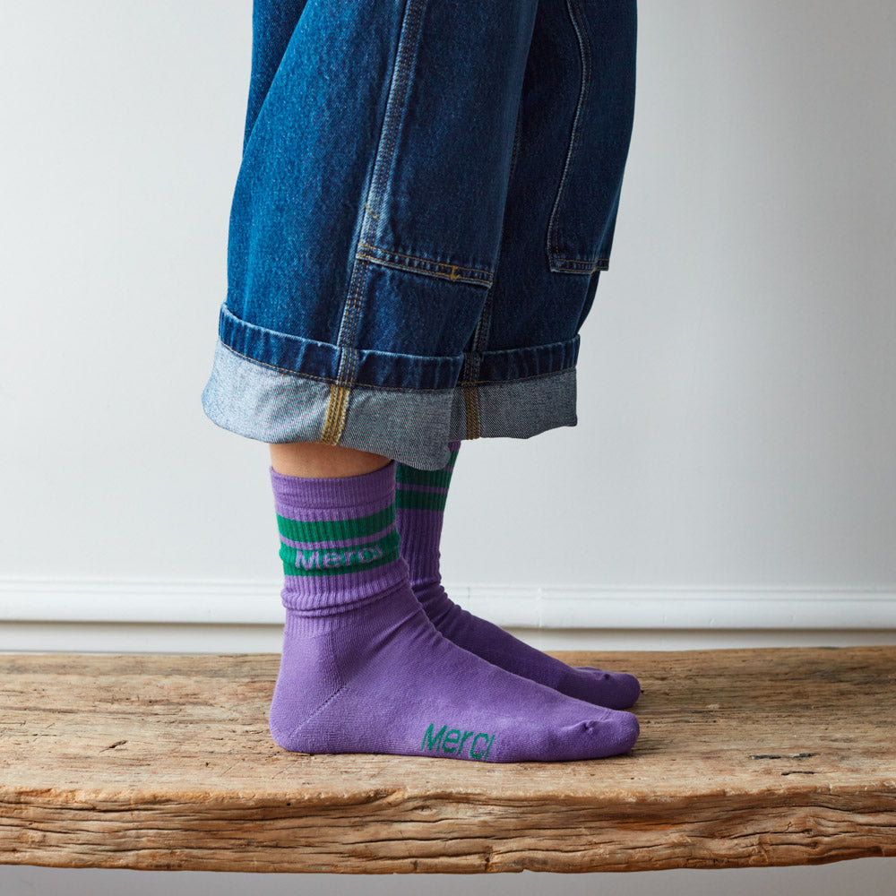 Merci - Chaussettes à rayures - Violet - Accessoires – Merci Paris