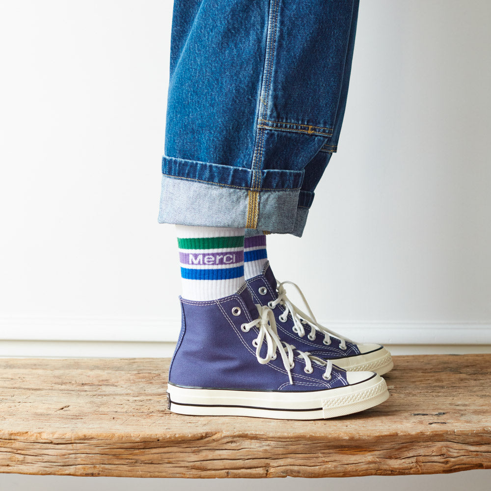 Merci - Striped socks - Green & Purple & Blue