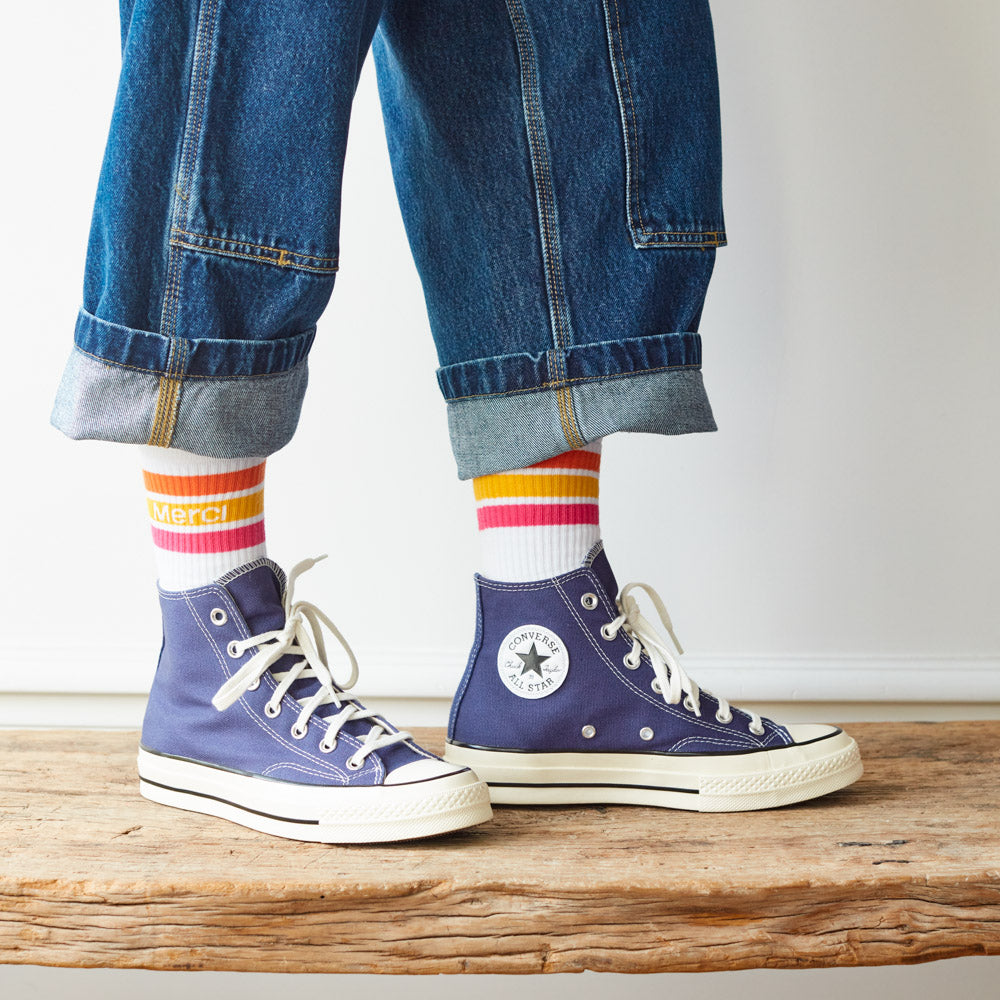 Merci - Striped Socks - Orange & Yellow & Pink