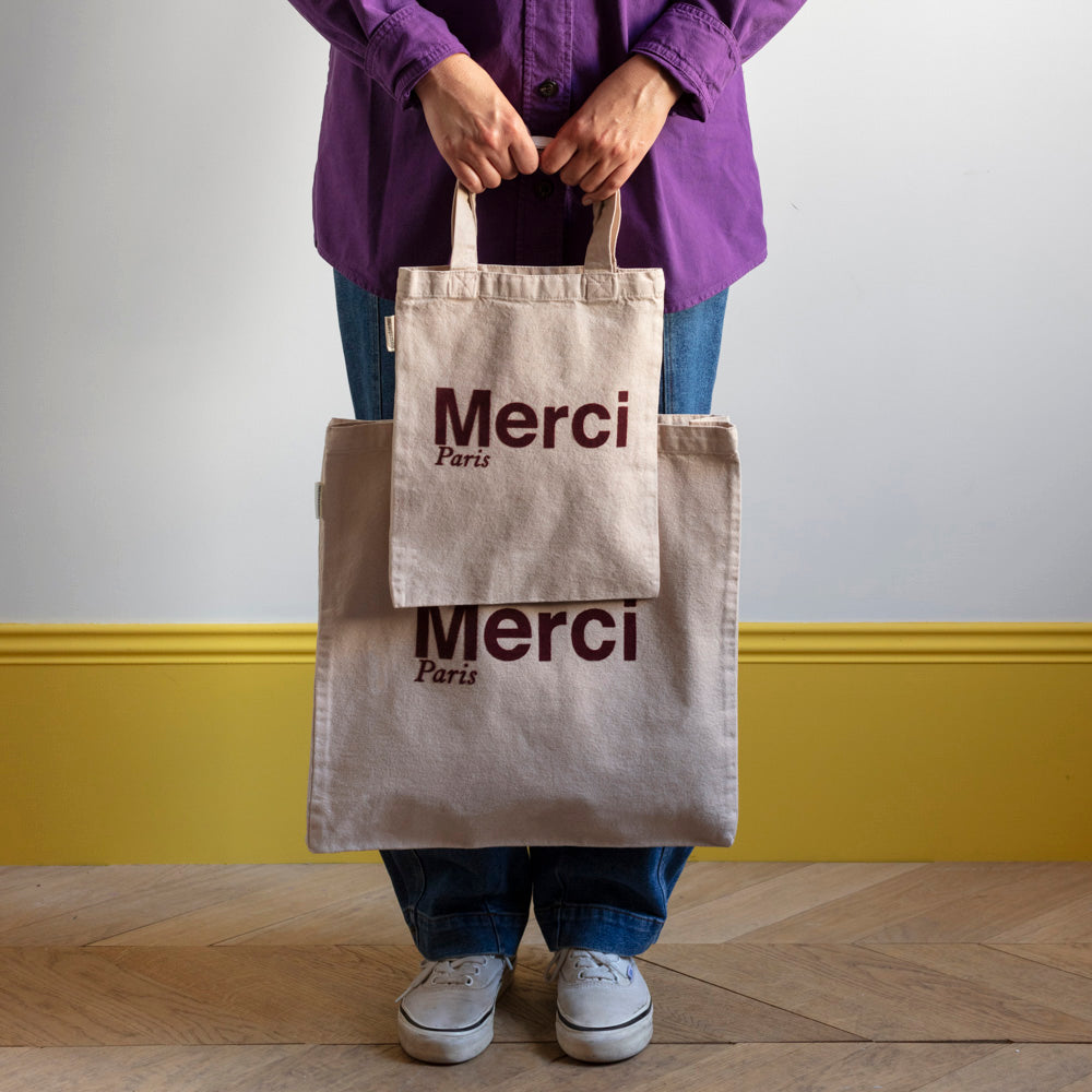 Merci - Cotton Tote Bag - Cream & Burgundy
