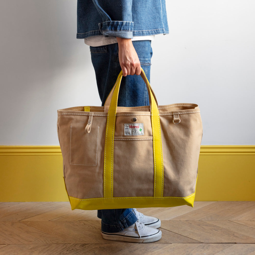 Merci - Thick canvas Shopping Bag - Khaki