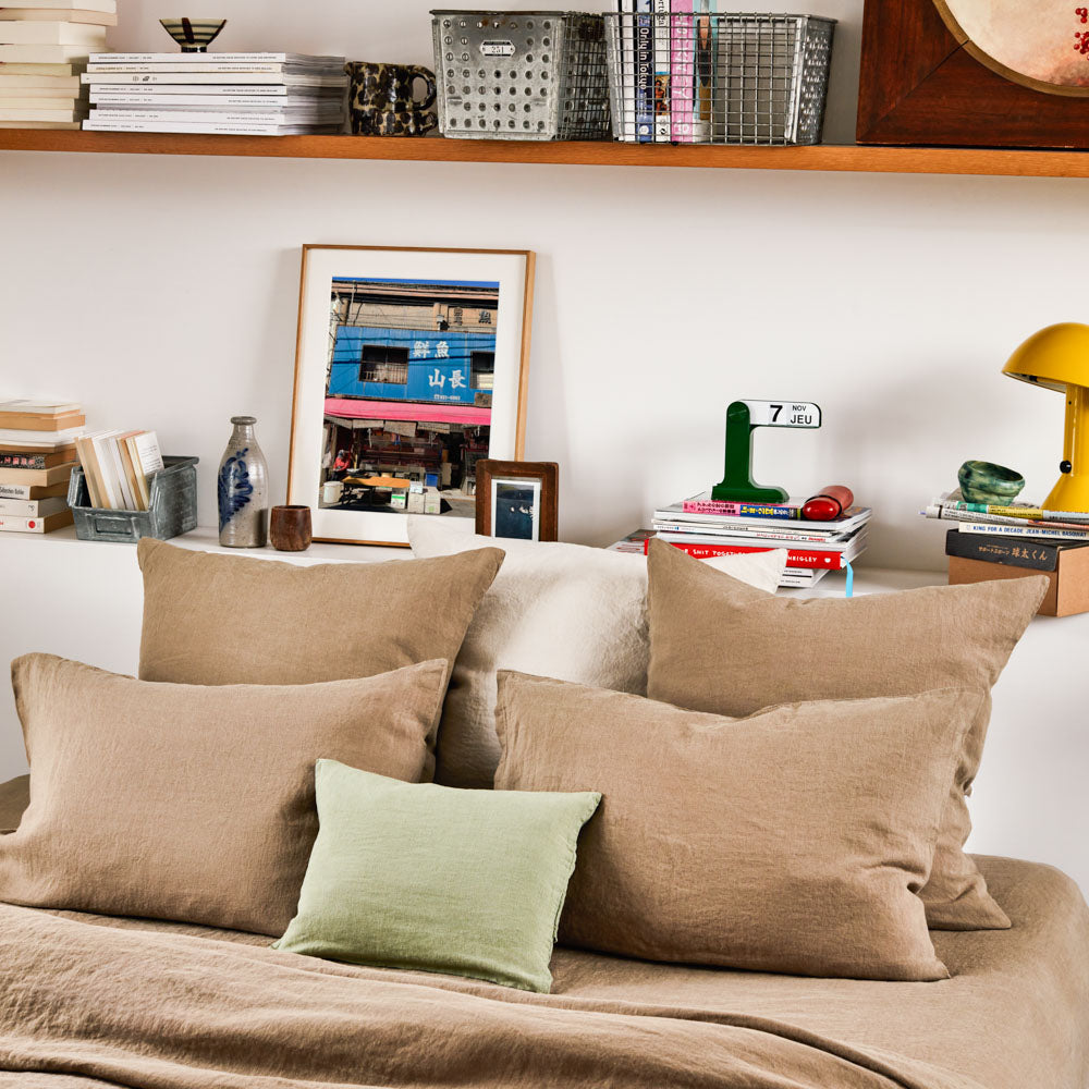 Washed linen pillowcase - Cha Iro Brown
