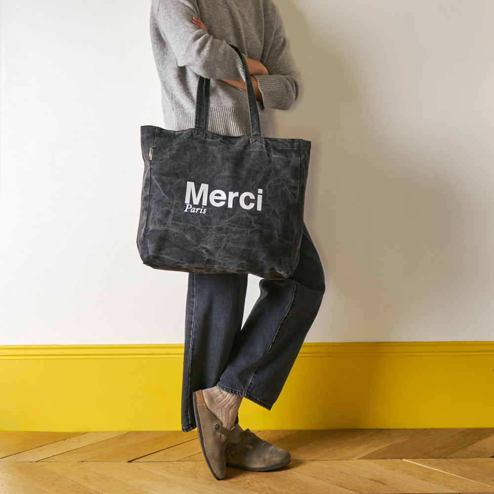 Merci - Cotton Tote Bag Marble - Black & White – Merci Paris