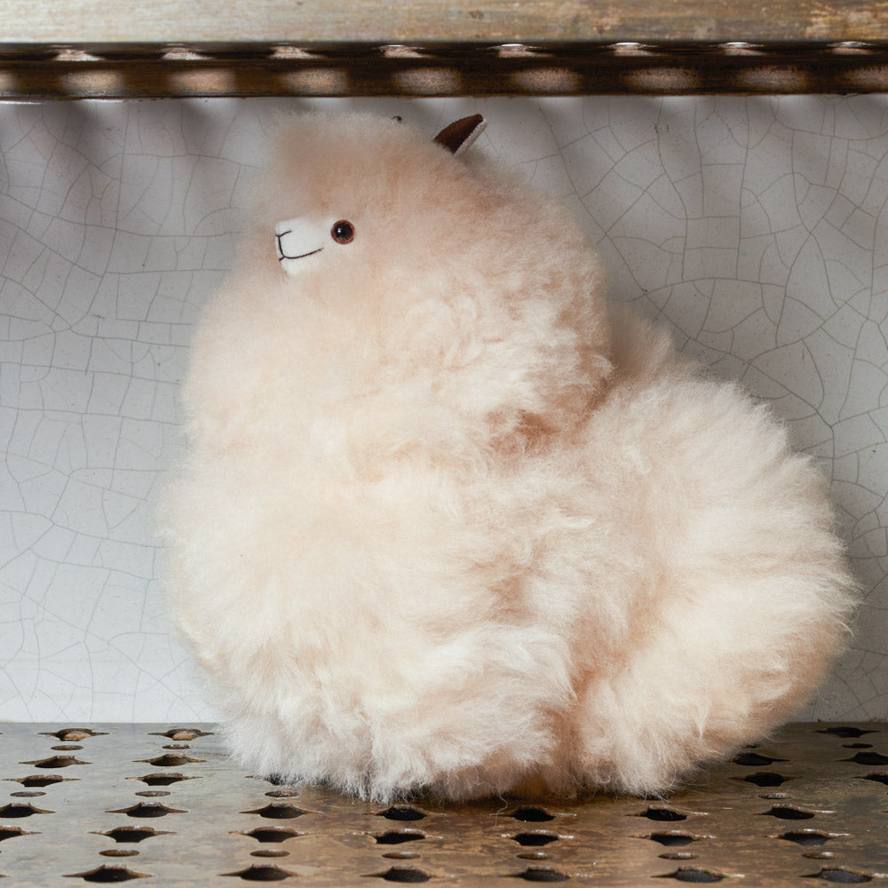 Lama stuffed animal in alpaga wool - Hazelnut