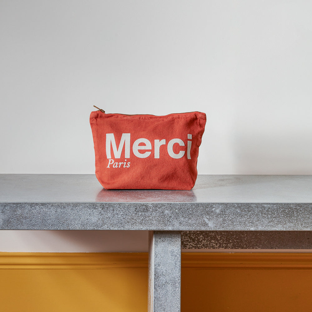 Merci - Pochette en coton - Terracotta & Blanc – Merci Paris
