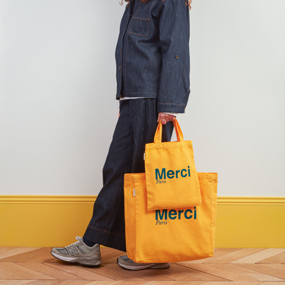 Merci - Cotton Tote Bag - Yellow & Duck Blue