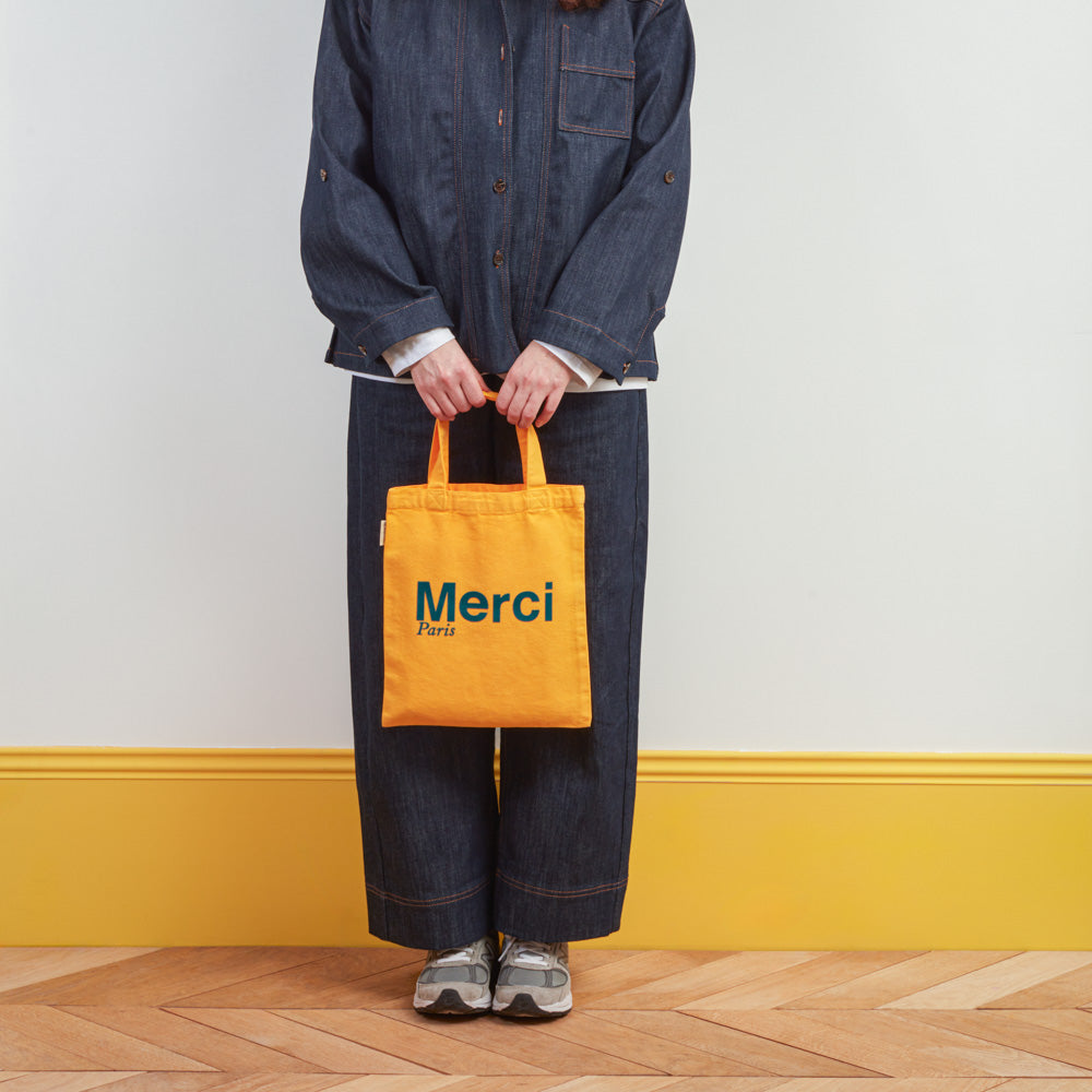 Merci - Cotton Tote Bag - Yellow & Duck Blue