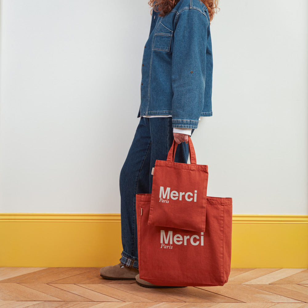 Merci - Cotton Tote Bag - Terracotta & White