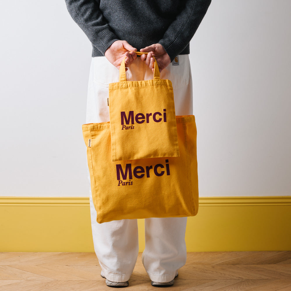 Merci - Cotton Tote Bag - Yellow & Plum
