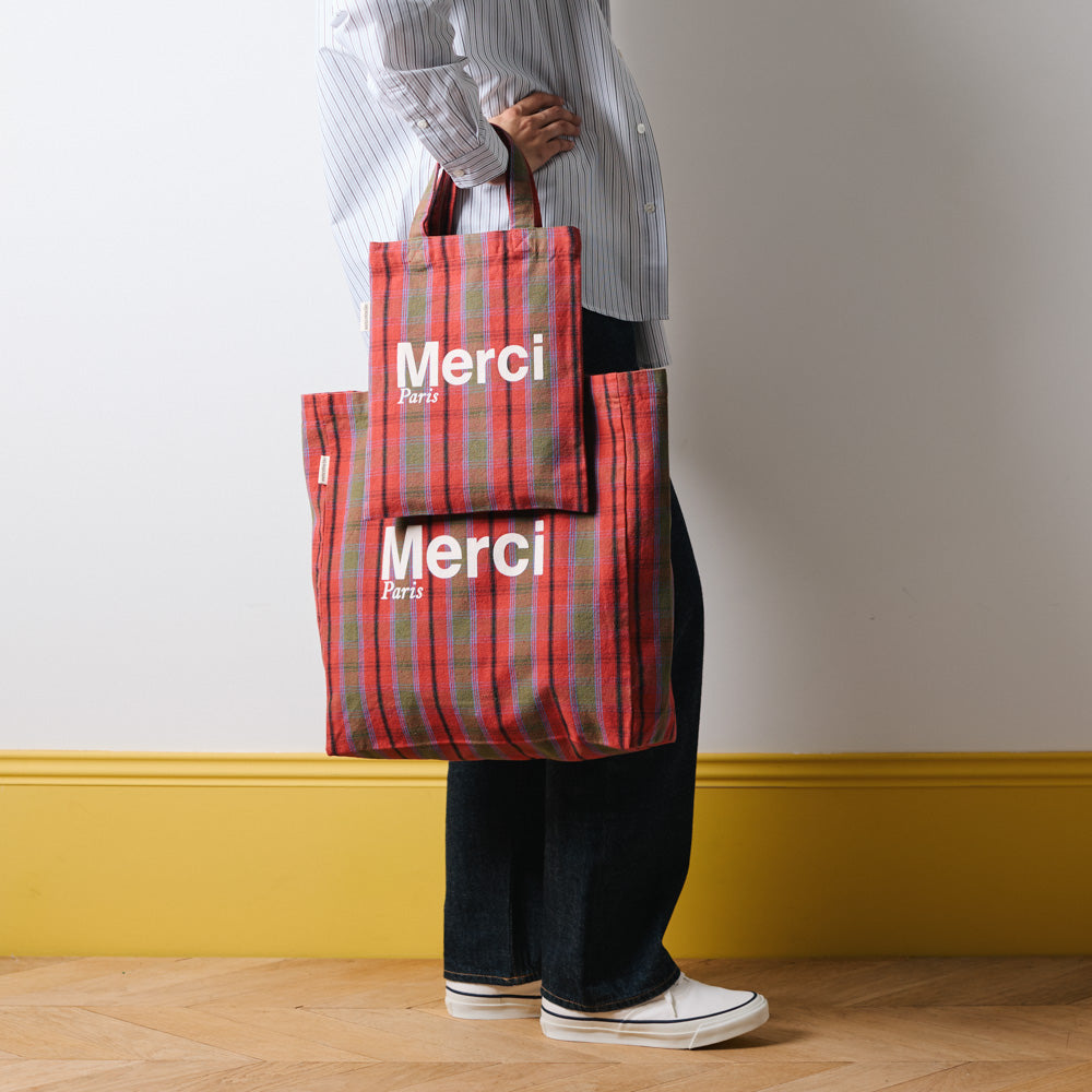 Merci - Cotton Tote Bag - Pink, Green & Cream