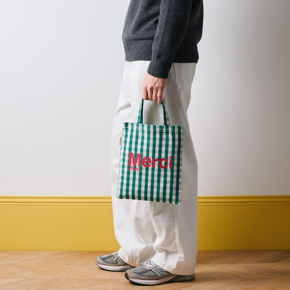 Merci - Cotton Tote Bag - Green, Cream & Pink