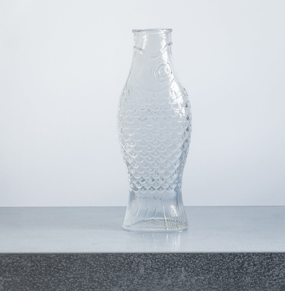 Fish pressed glass carafe