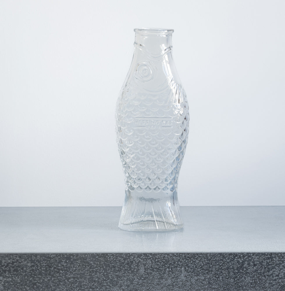Fish pressed glass carafe