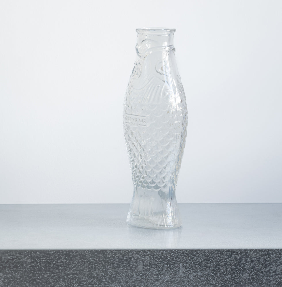 Fish pressed glass carafe